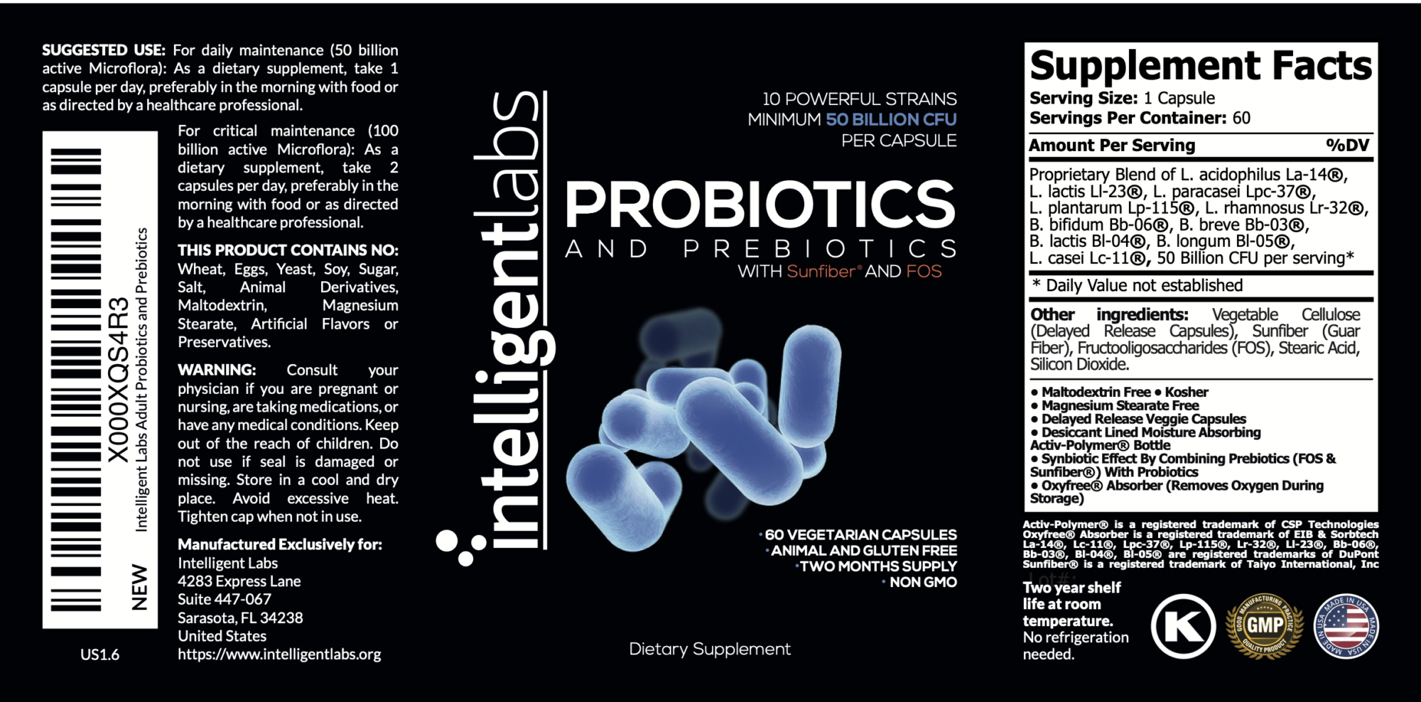 50 Billion CFU 10 Strain Probiotics - Intelligent Labs