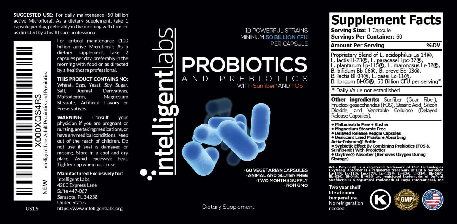 50 Billion CFU 10 Strain Probiotics - Intelligent Labs