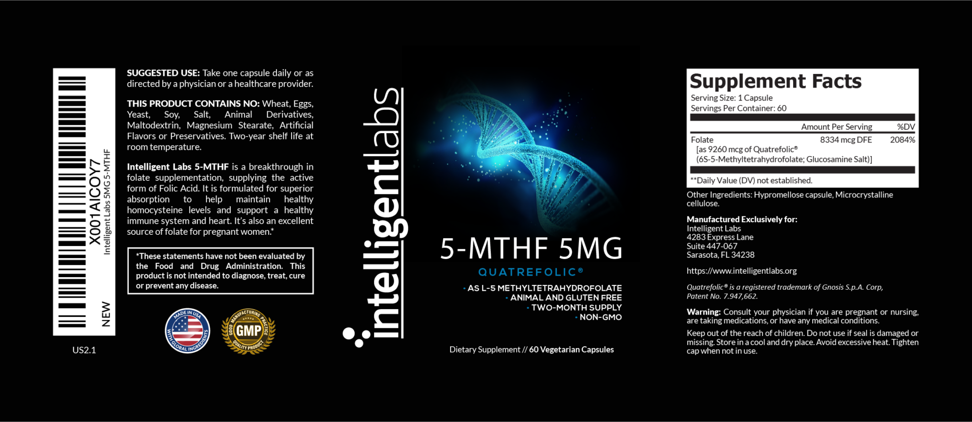 5MG 5MTHF L-Methylfolate Quatrefolic Acid - Intelligent Labs