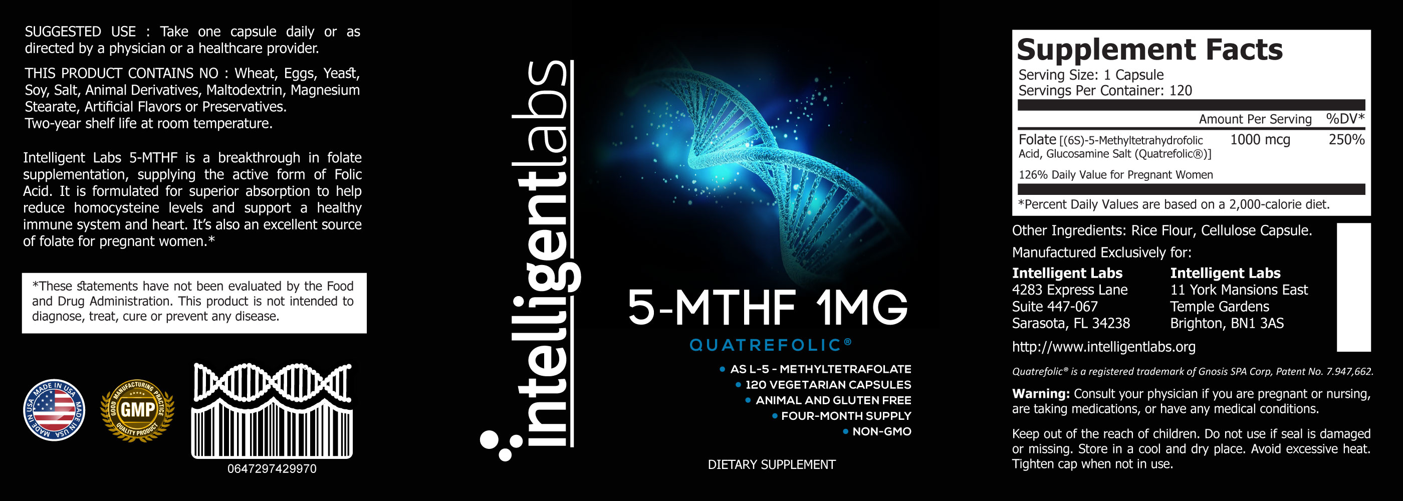 1 MG 5 MTHF L-Methylfolate as Quatrefolic Acid® – Intelligent Labs