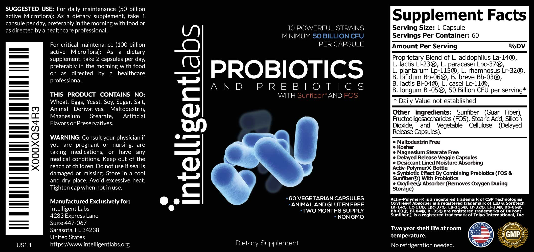 50 Billion CFU 10 Strain Probiotics - Intelligent Labs